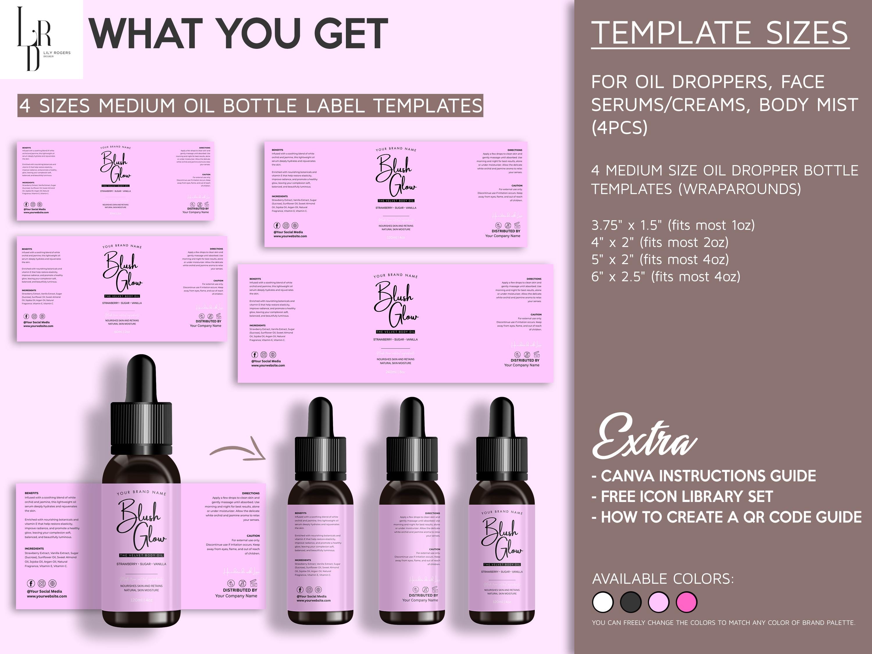 Oil Dropper Bottle Label Templates, DIY Essential Oils Labels, 1oz, 2oz ...