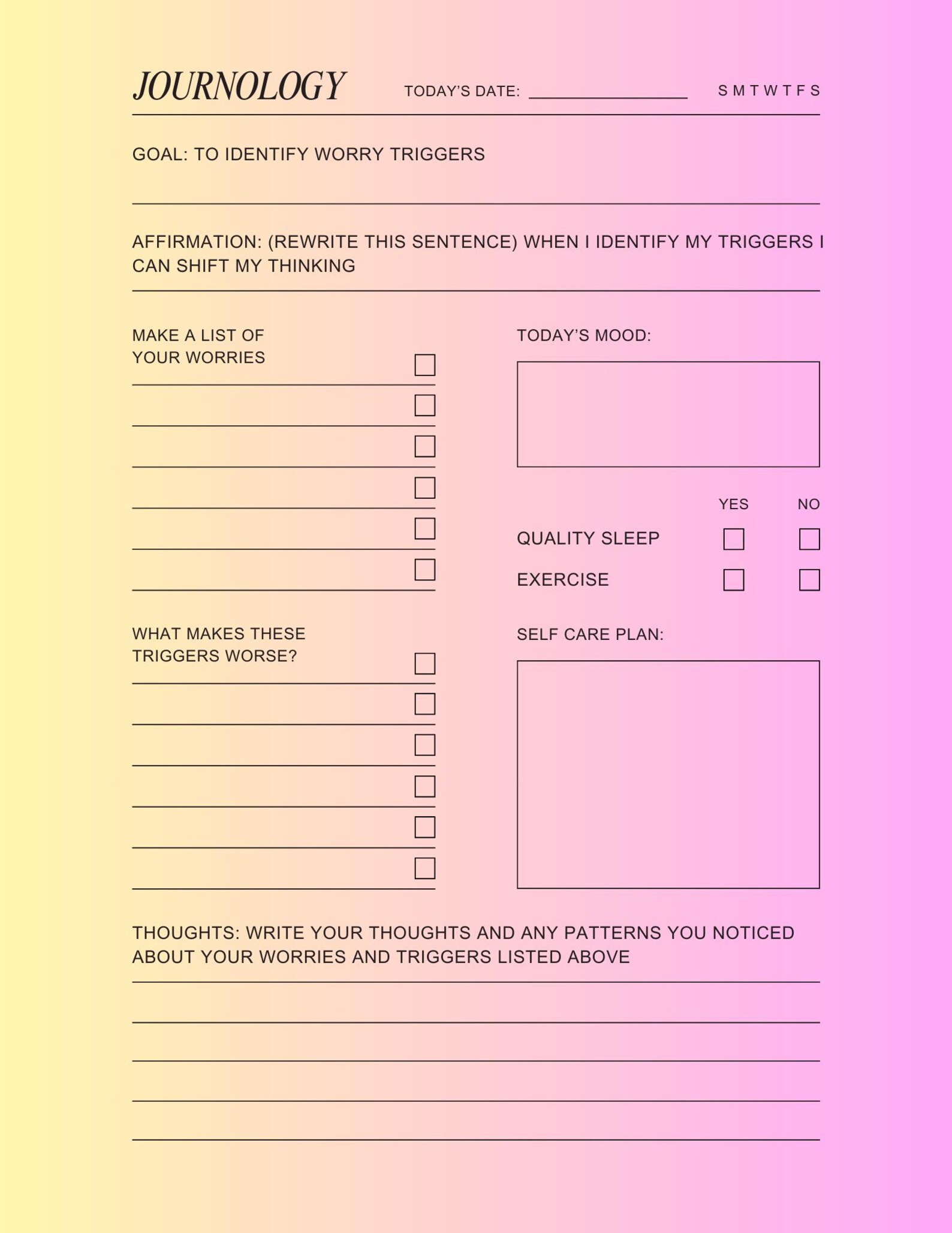 Therapy Journal Page Anxiety Journaling Worksheet Instant Download for ...