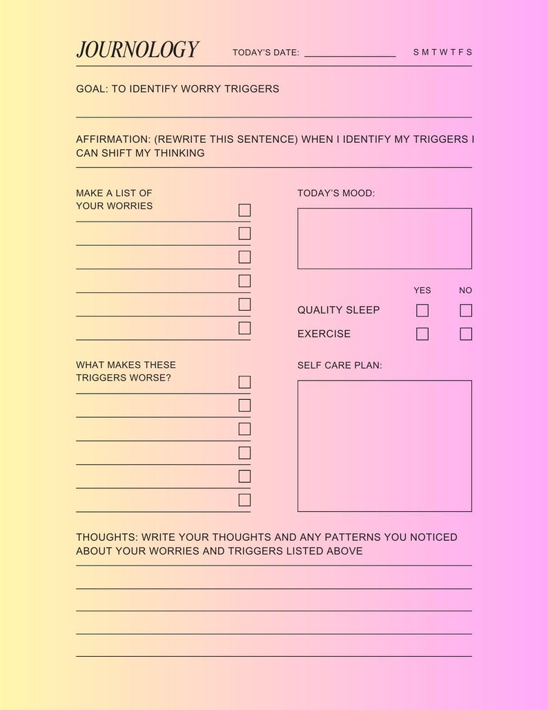 Therapy Journal Page Anxiety Journaling Worksheet Instant Download for ...