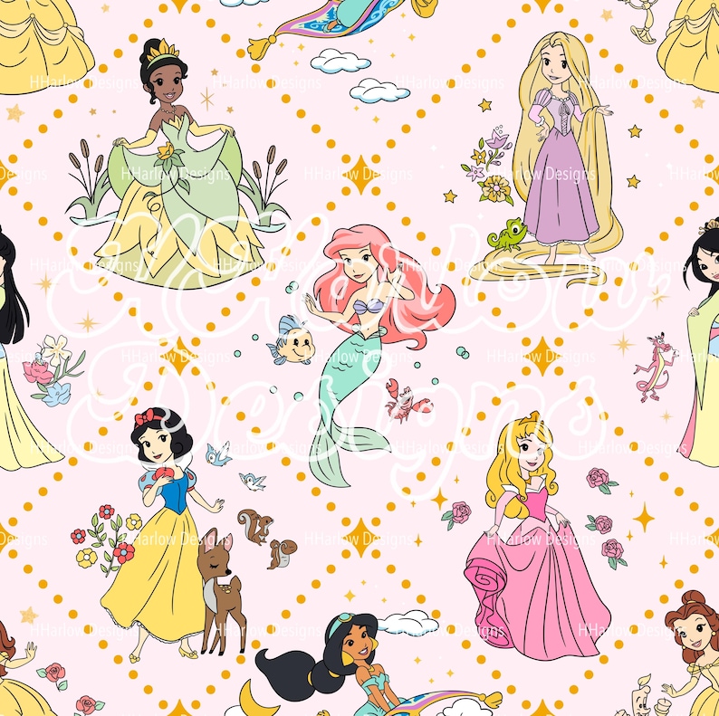 Magical Princesses Pastel Pink Seamless Pattern 15x15 300 DPI - Etsy
