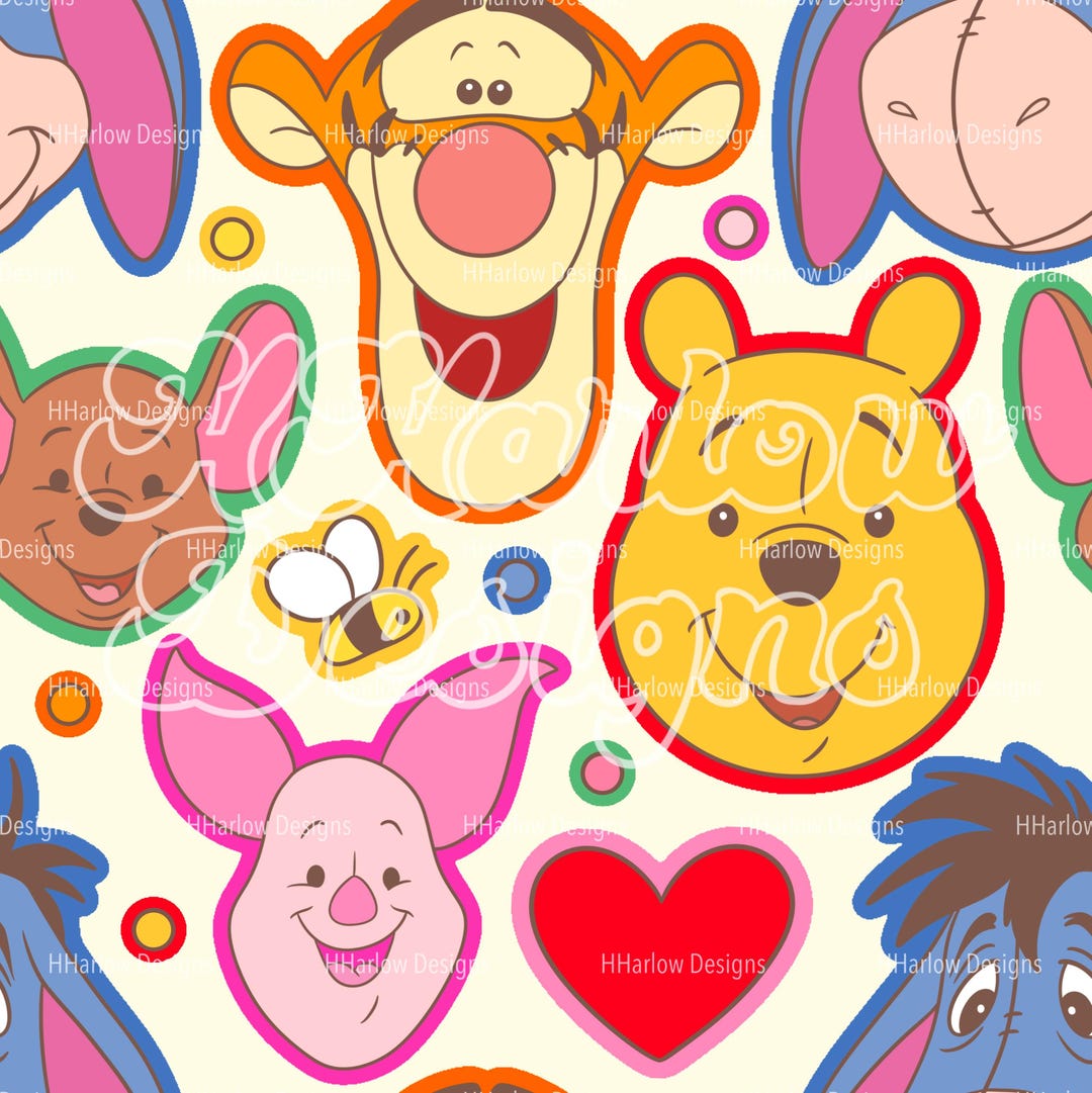 Retro Pooh & Friends Seamless Pattern 12x12 300 DPI - Etsy
