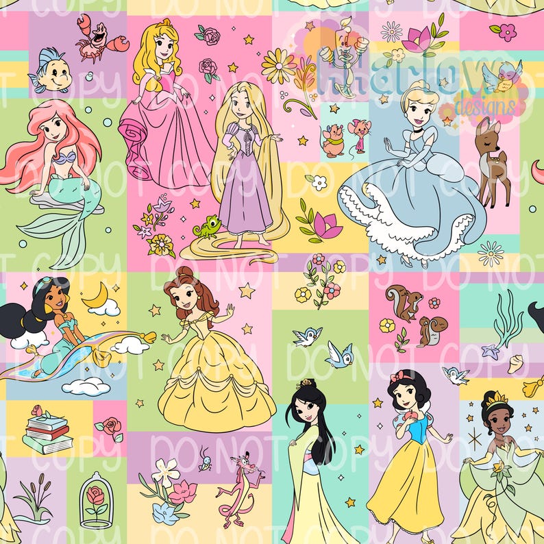 Magical Princesses Pastel Patchwork Seamless Pattern 12x12 300 DPI - Etsy