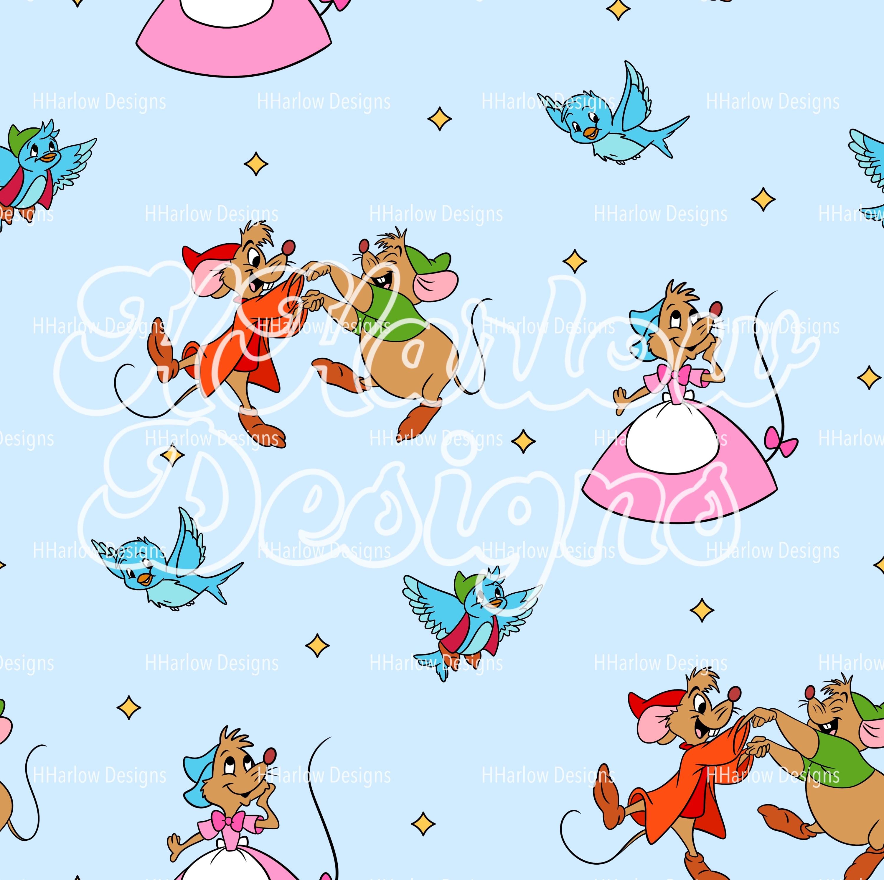 Cinderella Mice & Birds Blue Seamless Pattern 12x12 300 DPI - Etsy