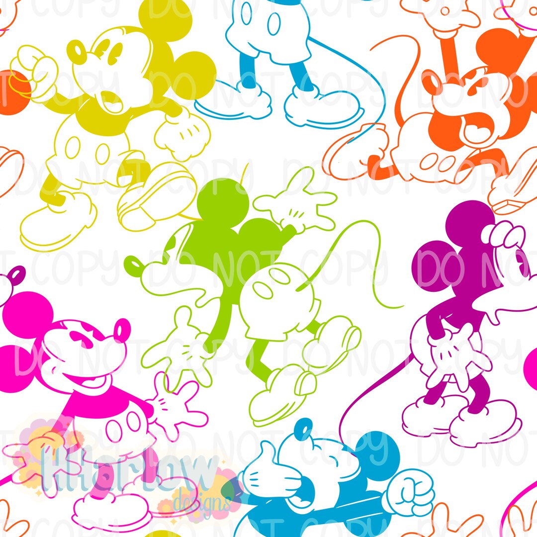 Magical Mouse Classics Neon Mickey Seamless Pattern 12x12 300 DPI - Etsy