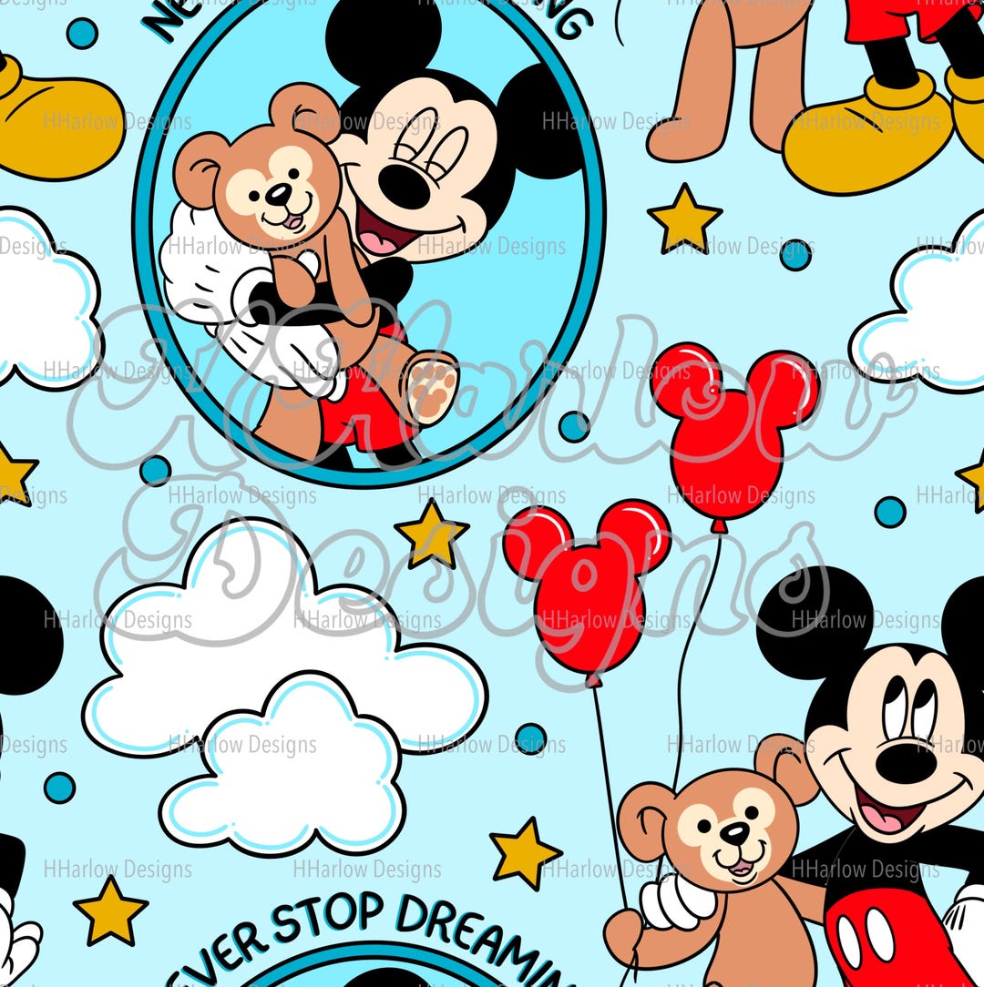 Mickey Mouse Never Stop Dreaming Teddy Bear Blue Seamless Pattern 12x12 ...