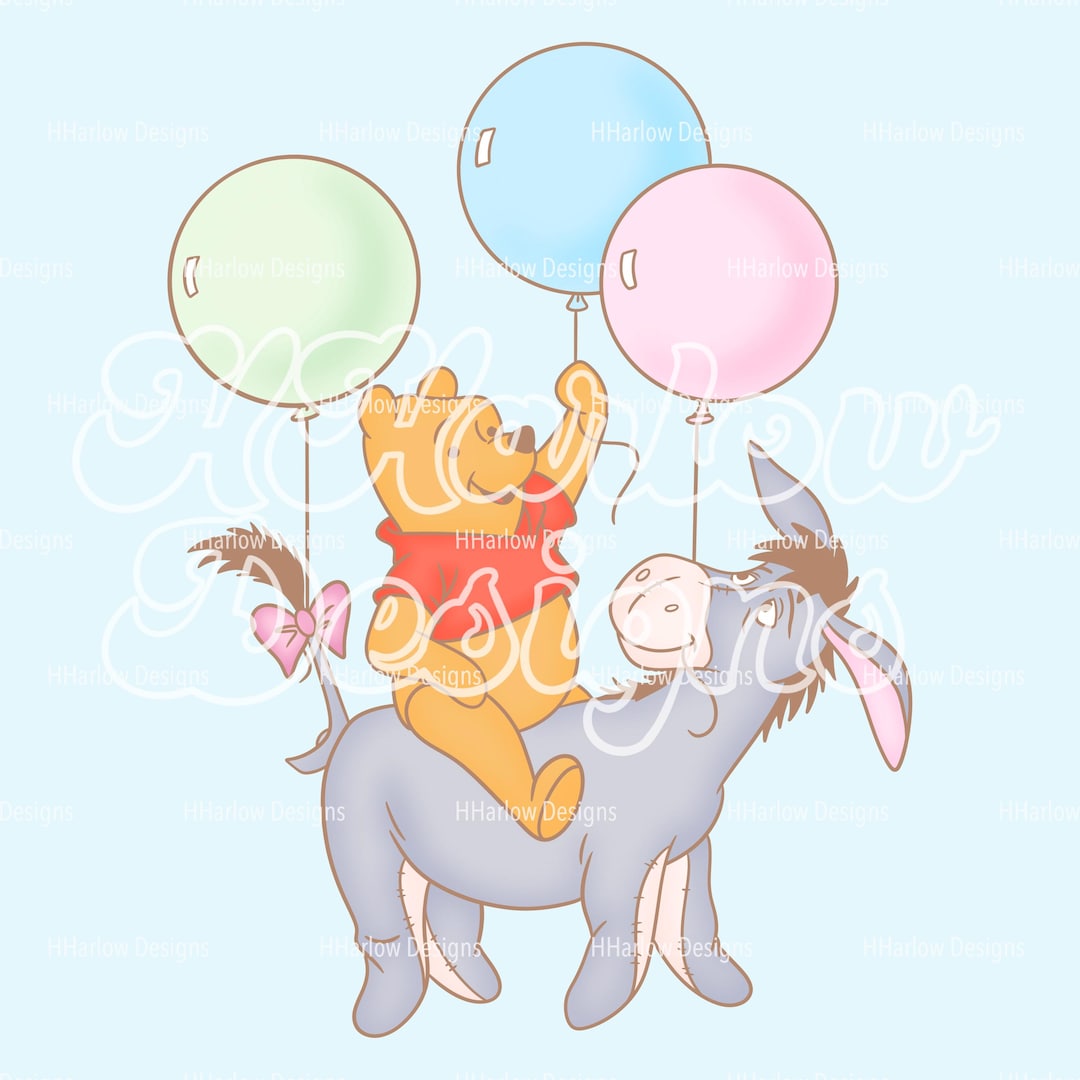 Pooh & Eeyore Balloons Pastel PNG 300 DPI - Etsy