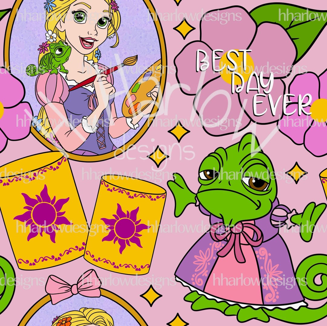 Princess Rapunzel & Pascal Best Day Ever Seamless Pattern 12x12 300 DPI ...
