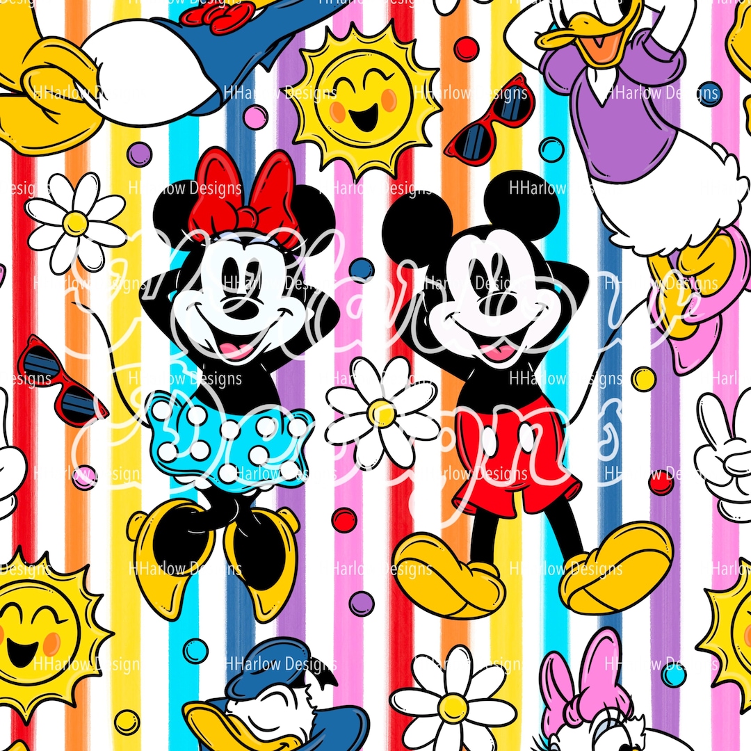 Mickey and Friends Summer Fun Stripe Seamless Pattern 12x12 300 DPI - Etsy