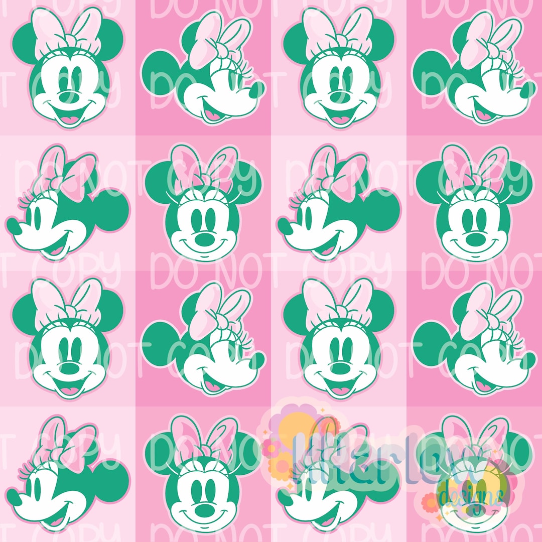 Magical Mouse Preppy Pink & Green Minnie Color Block Seamless Pattern ...