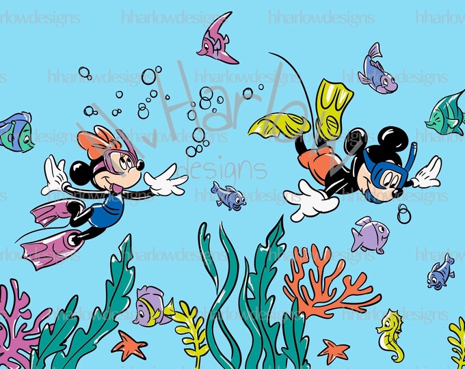 Mickey and Minnie Scuba Fun Border Seamless Pattern 12x8 300 DPI - Etsy