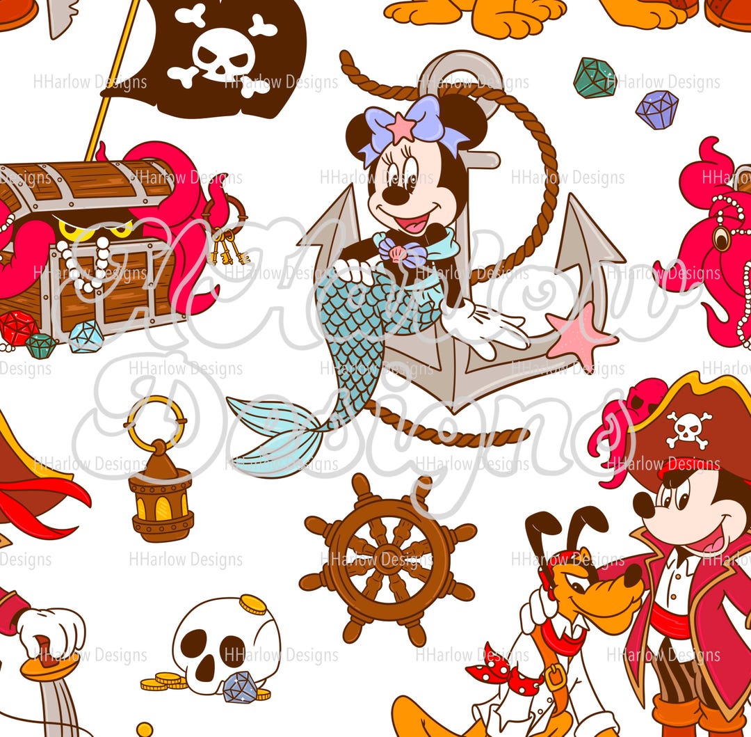 Pirates Mickey Minnie Retro DCL Cruise Seamless Pattern 12x12 300 DPI ...