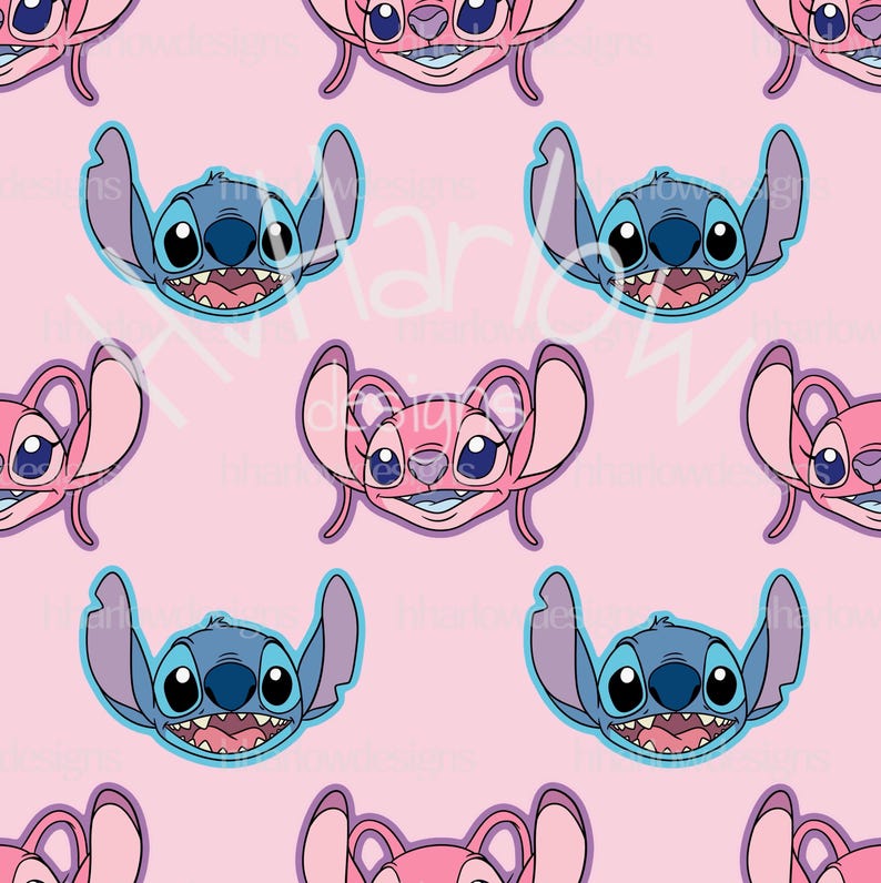 Stitch & Angel Faces Pink Seamless Pattern 12x12 300 DPI - Etsy