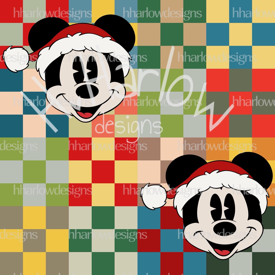 Santa Mickey Mouse Retro Checkerboard Seamless Pattern 12x12 300 DPI - Etsy