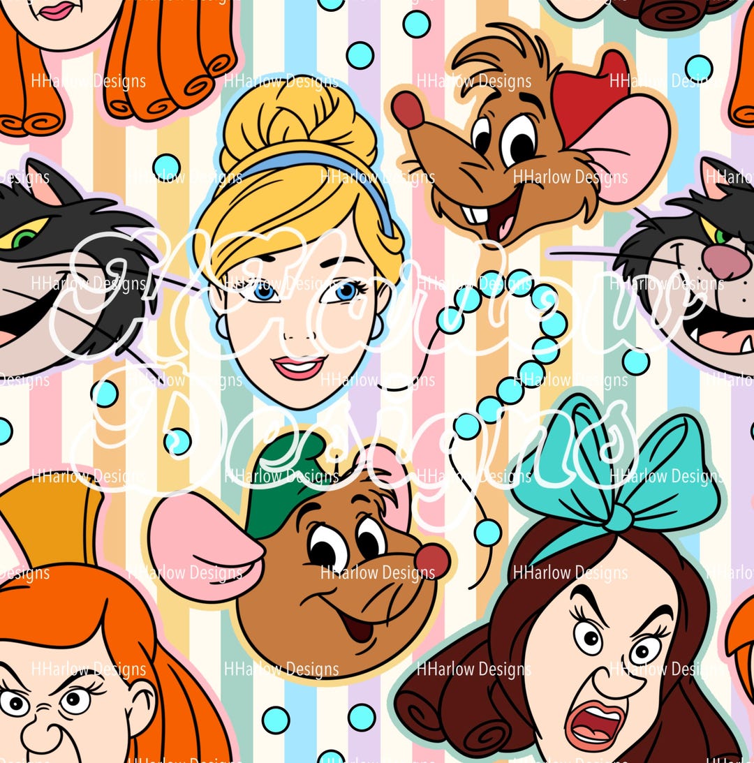 Cinderella Faces Preppy Pastels Stripe Seamless Pattern 12x12 300 DPI ...