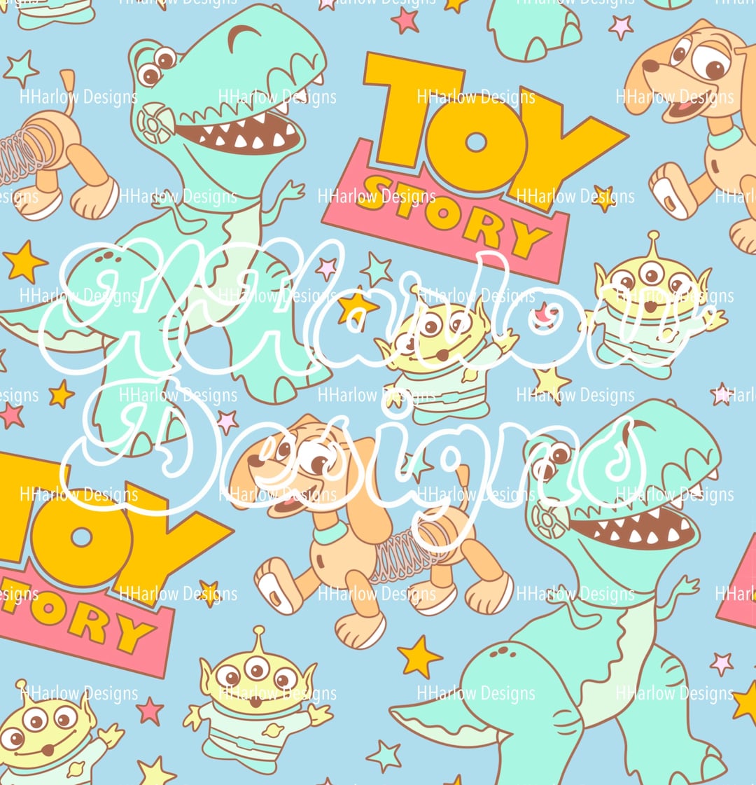 Toy Story Retro Blue Rex and Slinky Dog Seamless Pattern 12x12 300 DPI ...