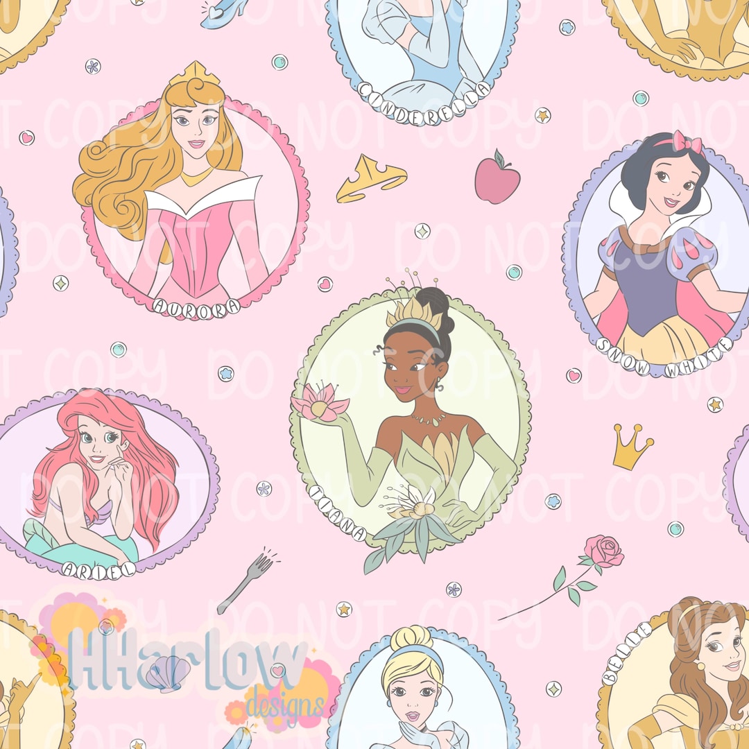 Magical Princesses Portraits Pastel Pink Seamless Pattern 15x15 300 DPI ...