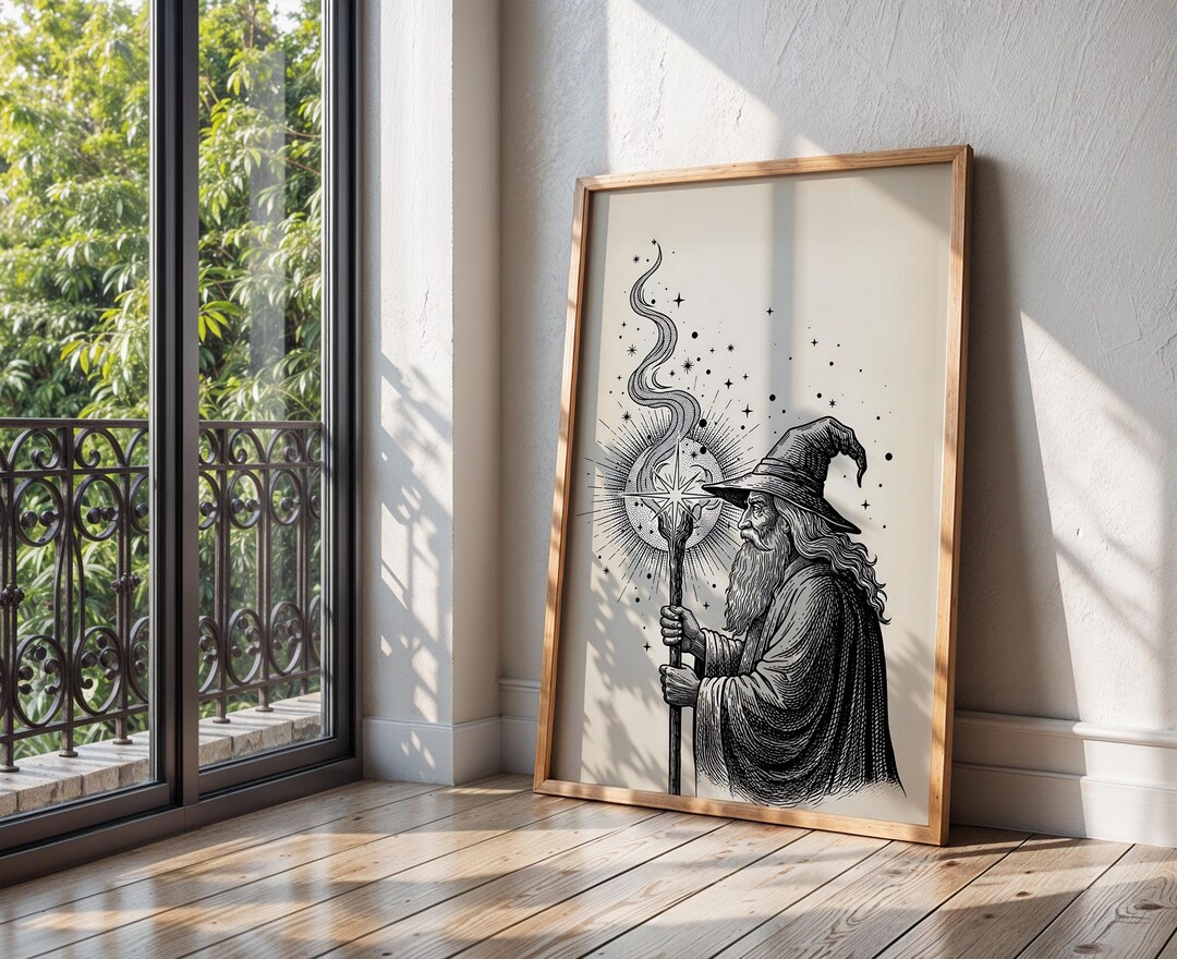 Wizard Wall Art Printable, Mystic Wizard Illustration, Occult Magic Art ...