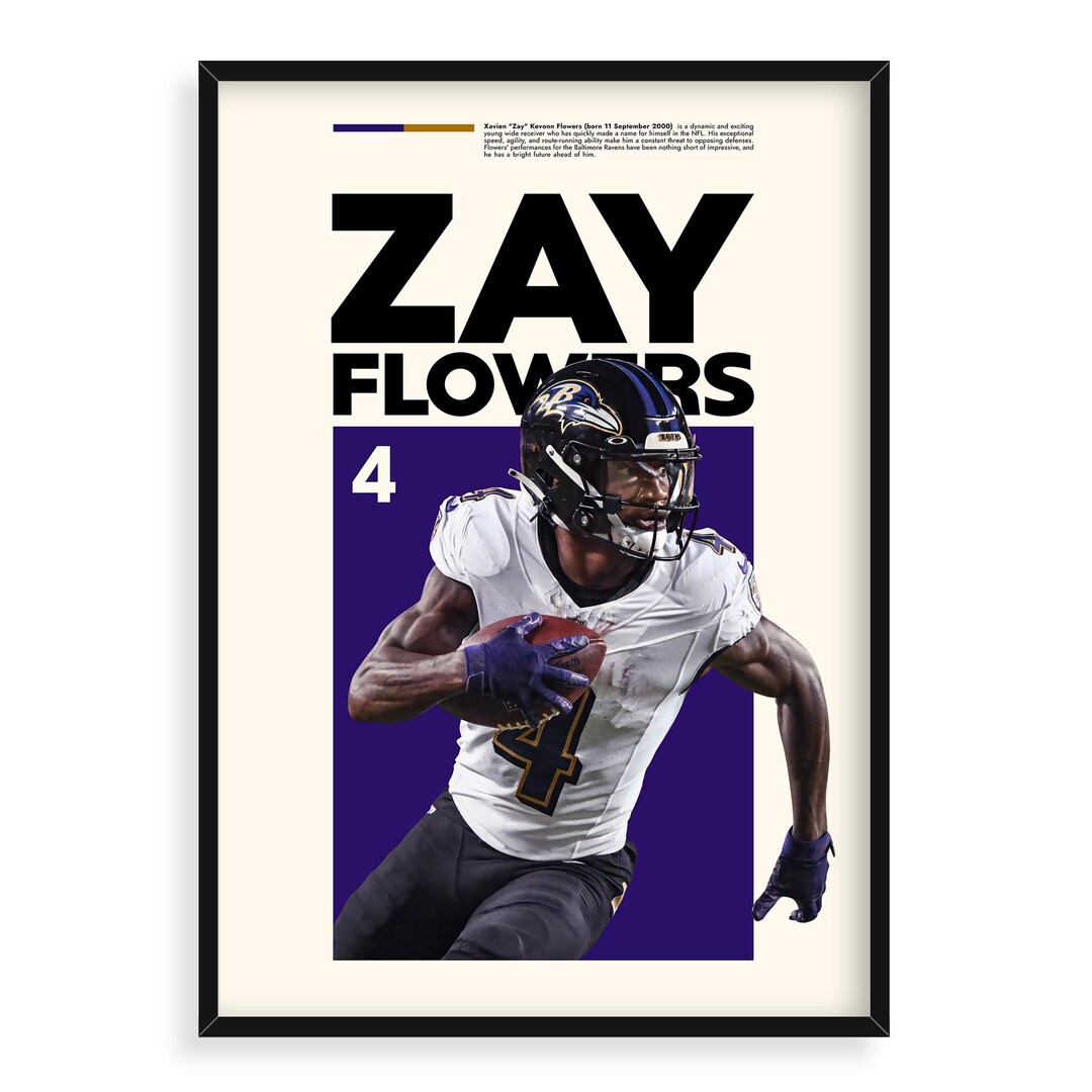 Zay Flowers, High Resolution Printable Sports Poster, Football Fan Gift ...