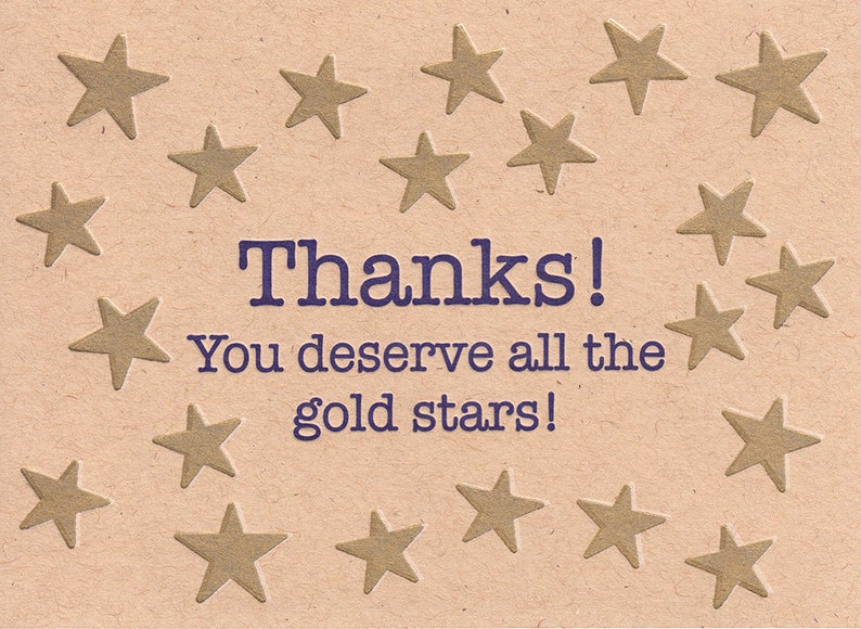 Gold Star Thank You Card - Etsy