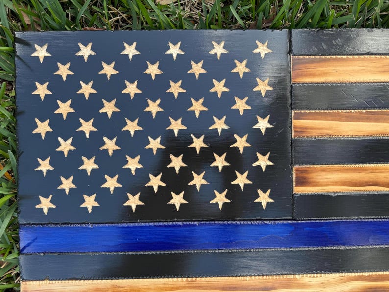 Thin Blue Line Wooden Flag, Rustic, Police, Law Enforcement, Custom ...