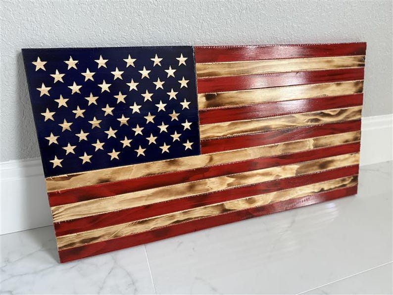 Handmade Custom Wooden American Flag: Burned Wood, Personalized, Rustic ...