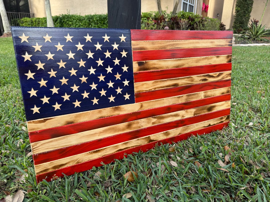 Handmade Custom Wooden American Flag: Burned Wood, Personalized, Rustic ...