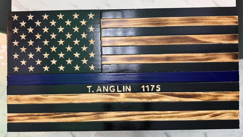 Custom Burned Wood Thin Blue Line Flag: Personalized Police Gift - Etsy