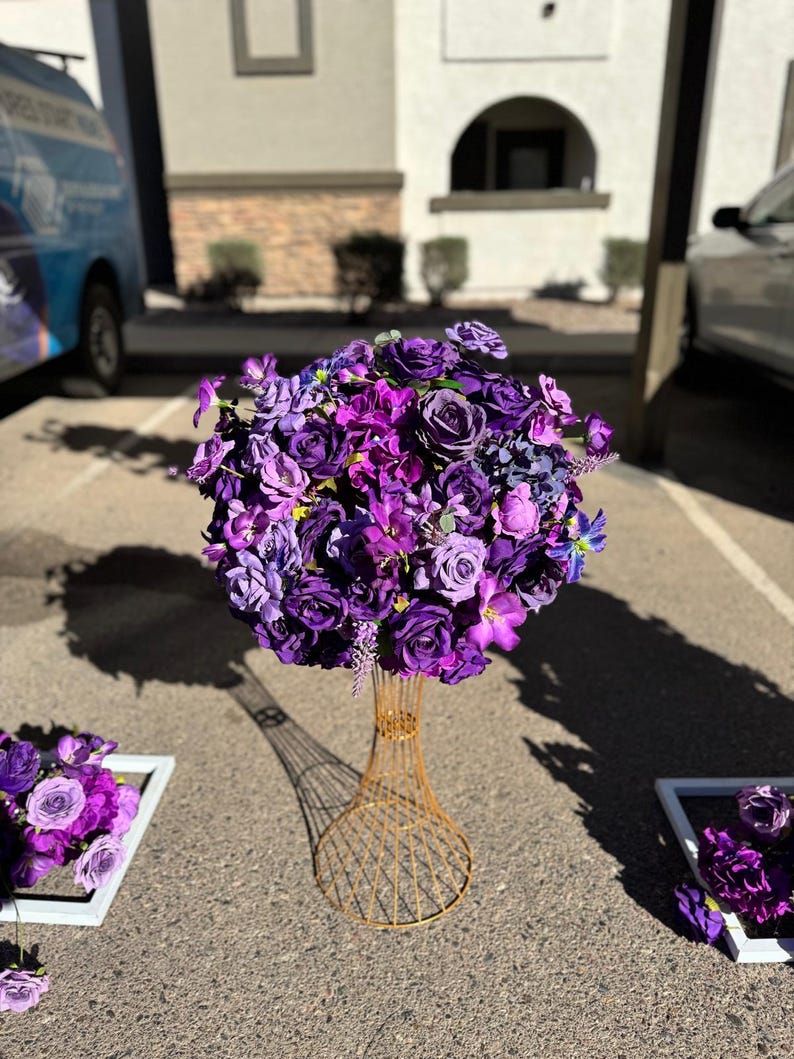 Purple Faux Wedding Flower Arch With Stand, 10 Flower Balls, Sweetheart ...