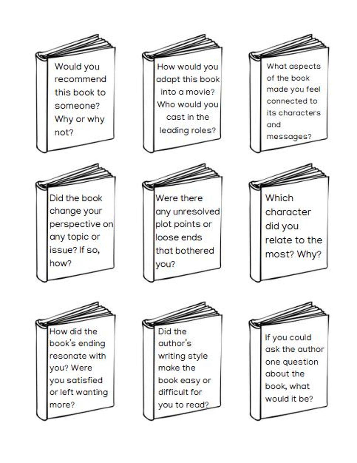 Book Club Questions Printout - Etsy