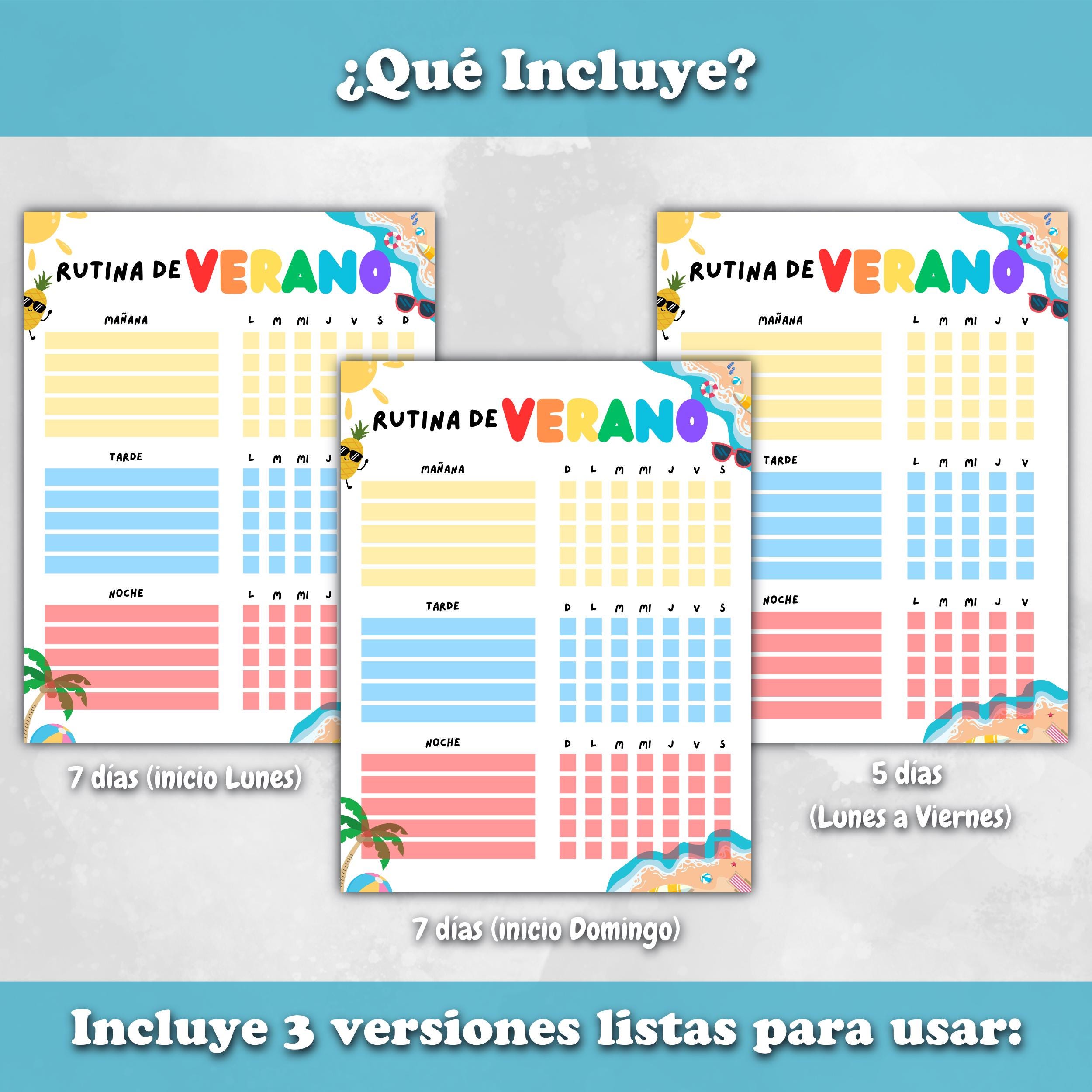 Spanish Summer Routine Chart Rutina De Verano Para Niños Imprimible ...