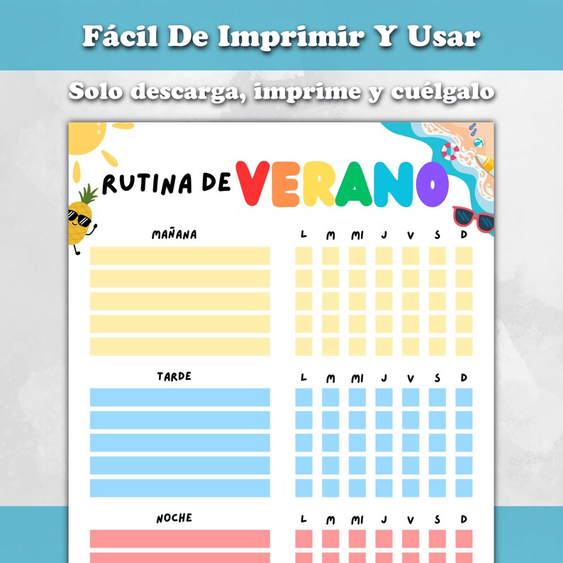 Spanish Summer Routine Chart Rutina De Verano Para Niños Imprimible ...