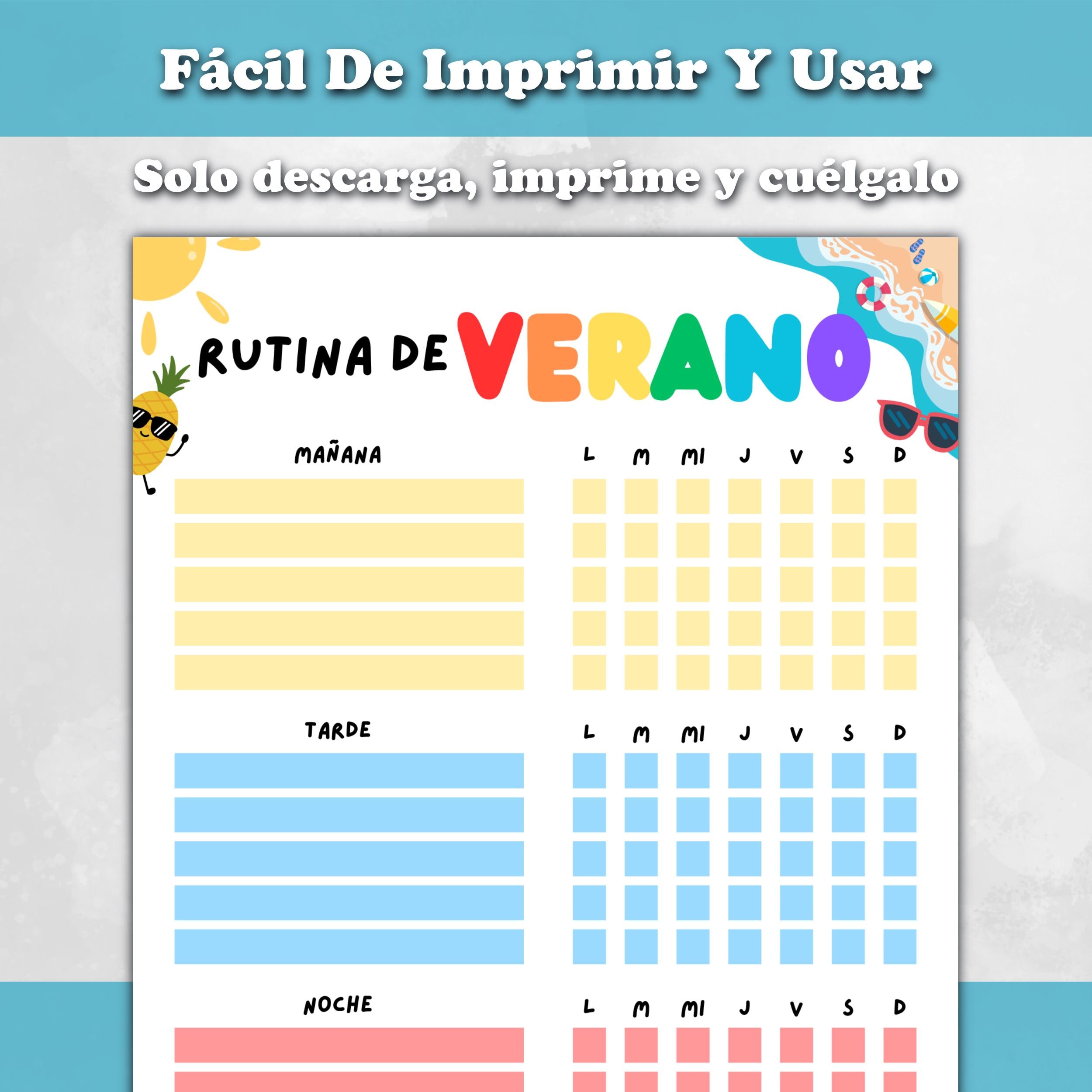 Spanish Summer Routine Chart Rutina De Verano Para Niños Imprimible ...