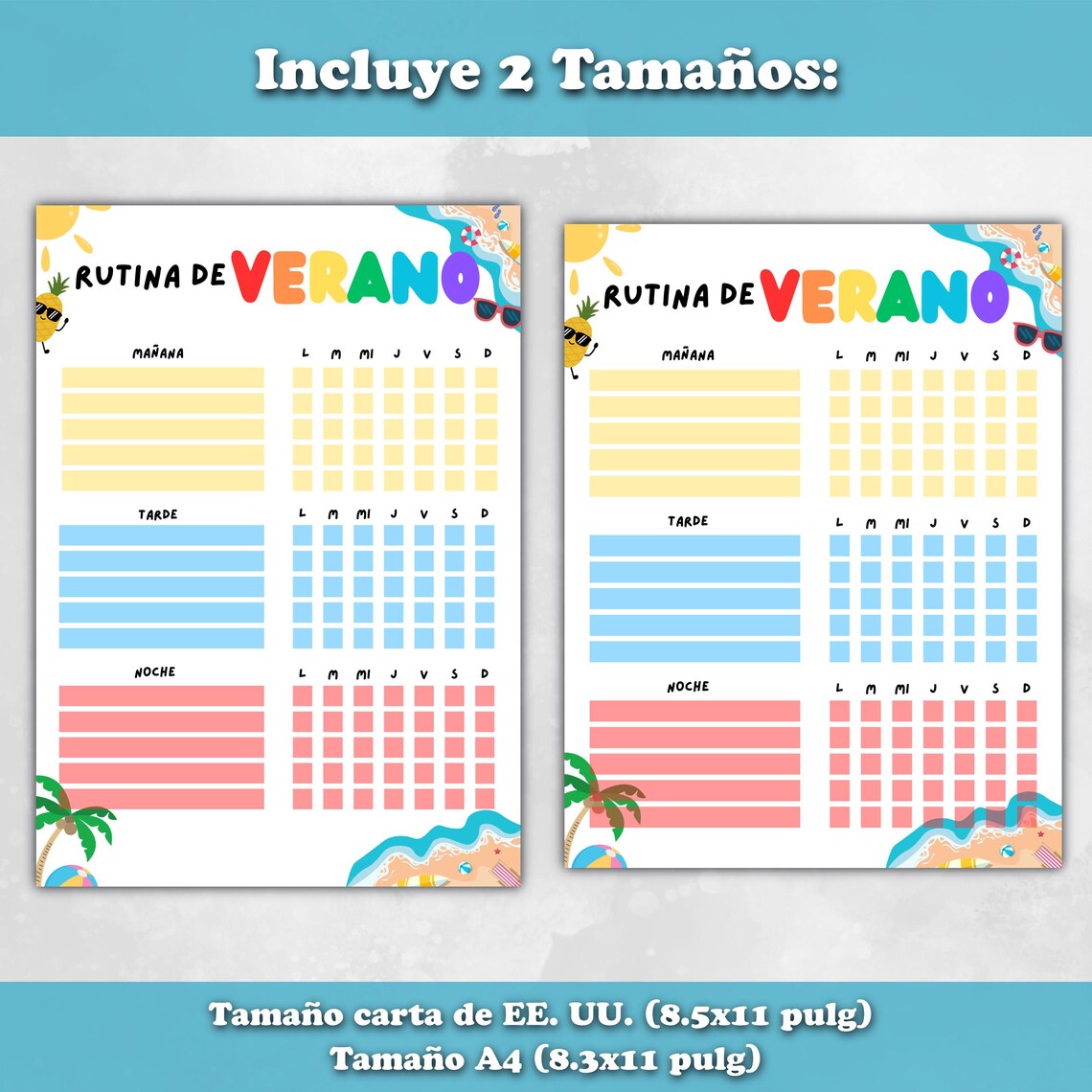 Spanish Summer Routine Chart Rutina De Verano Para Niños Imprimible ...