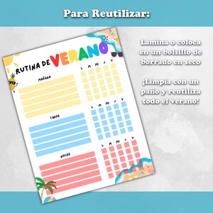 Spanish Summer Routine Chart Rutina De Verano Para Niños Imprimible ...