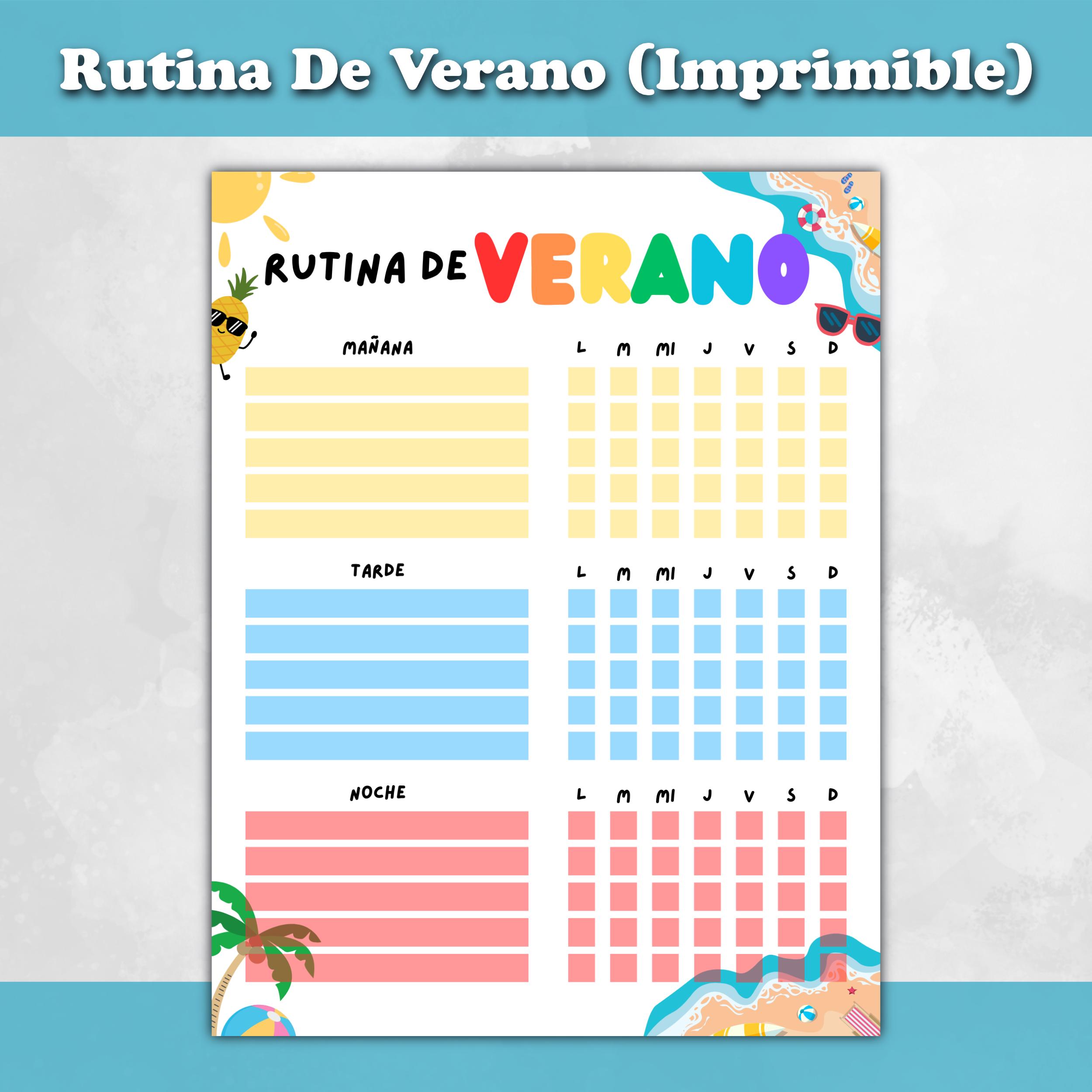 Spanish Summer Routine Chart Rutina De Verano Para Niños Imprimible ...