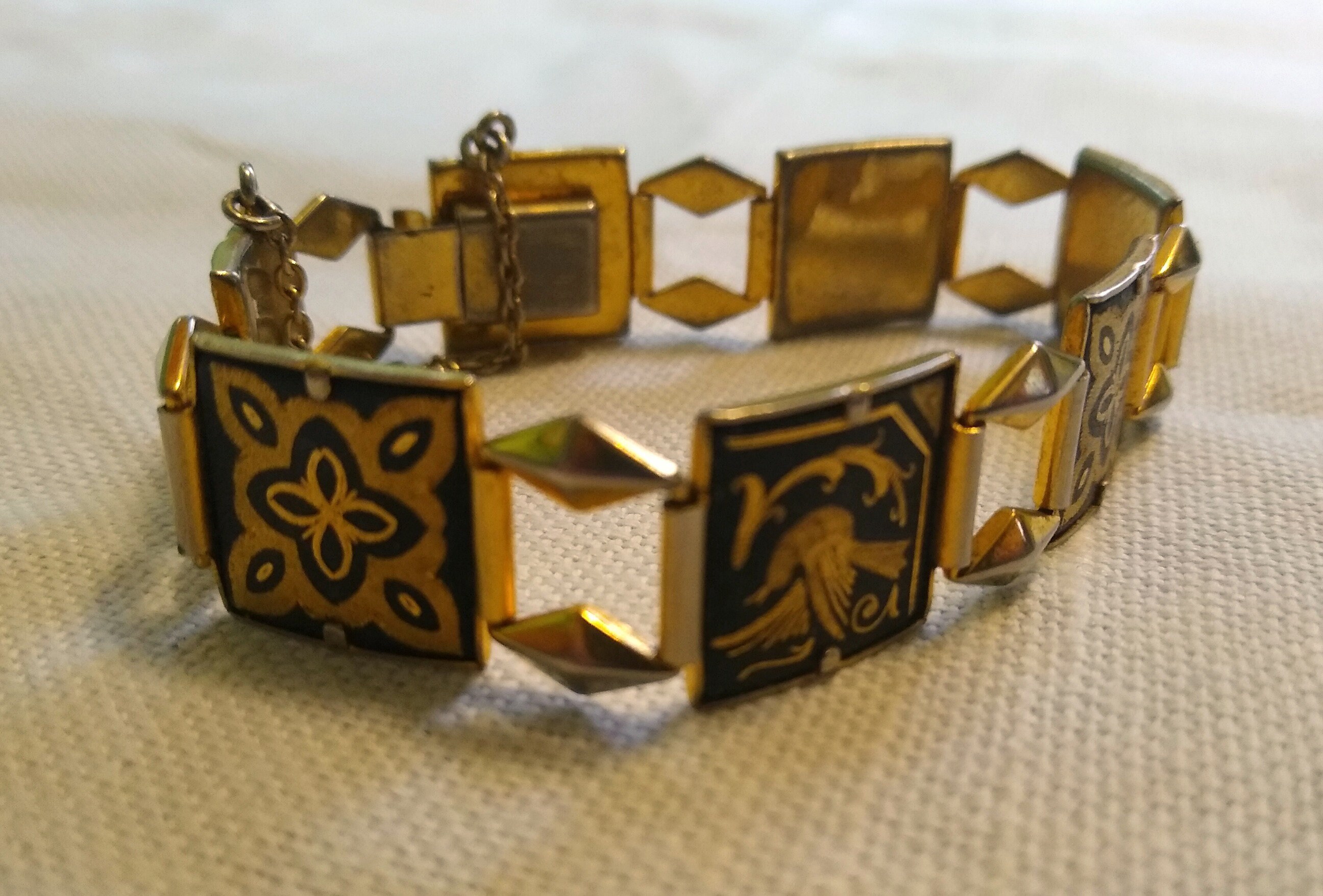 Vintage Damasquinado Bracelet - Wide Damascene Bracelet - Square ...