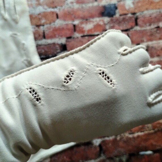 Vintage White Gloves with Cutouts, Mad Men Era Gloves… - Gem