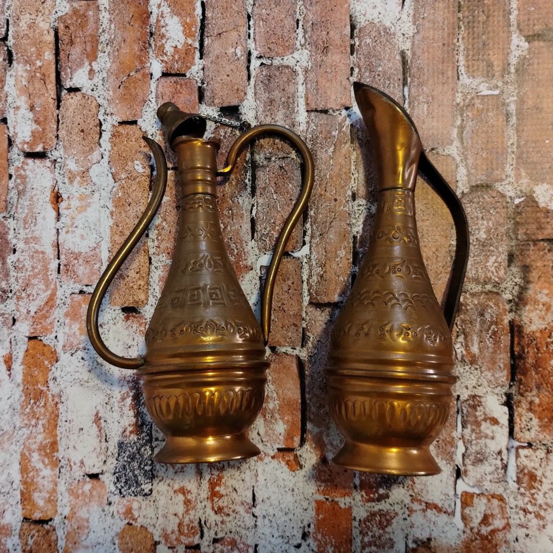 Copper Teapot and Jug Set From Israel - Slender Tea Jug and Pitcher ...