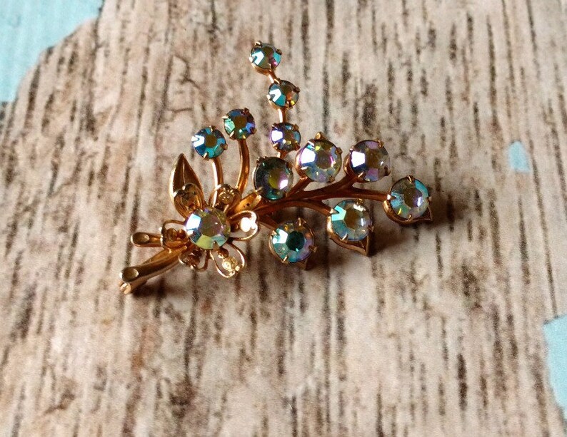 Vintage AB Rhinestone Jewelry Set Rhinestone Pin and Earring Set ...