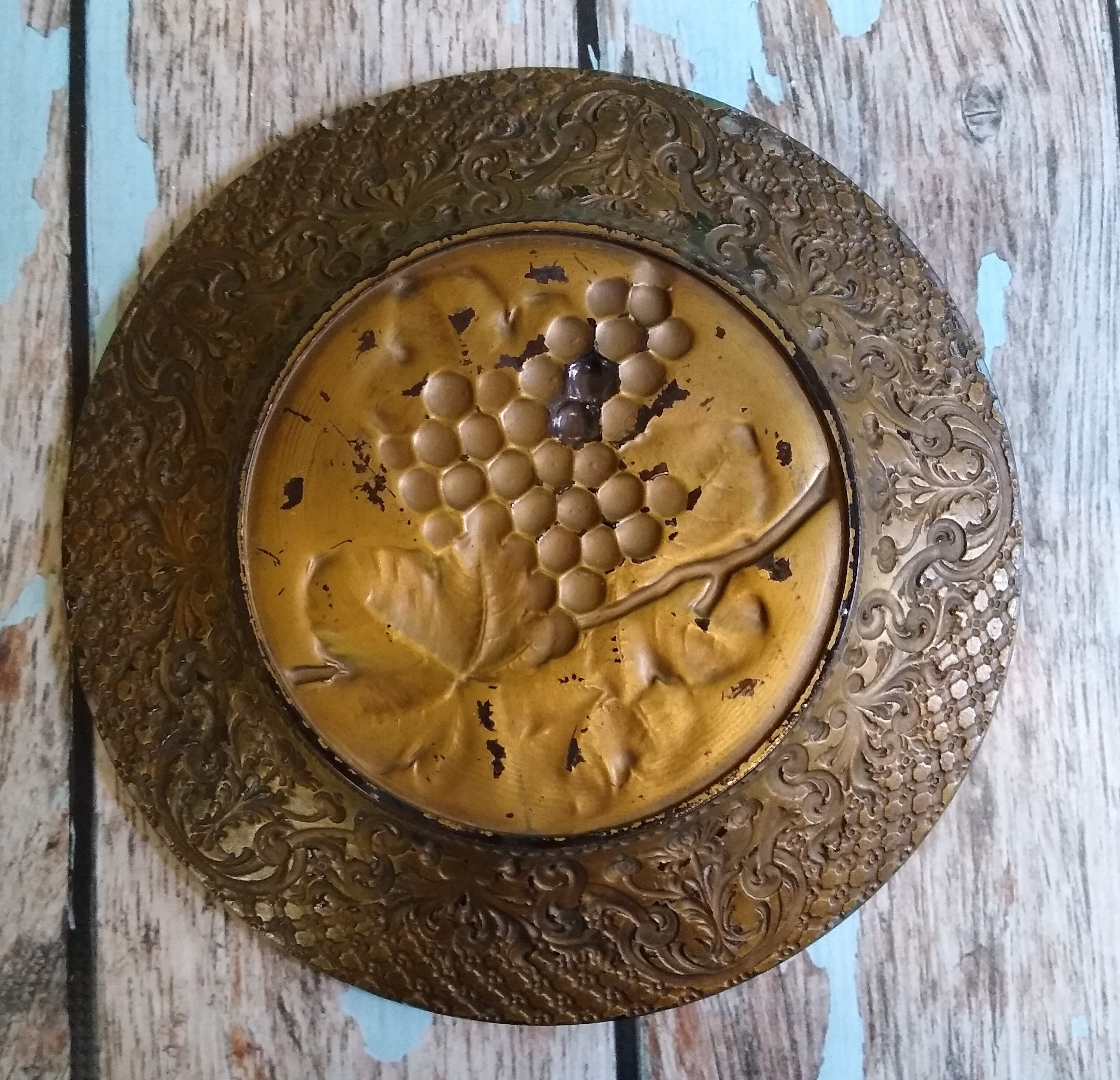 Vintage Goofus Glass Plate Gold Red Grapes Pressed Glass Plate Carnival ...