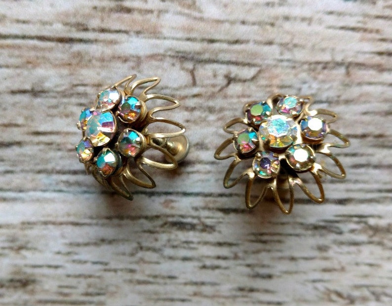 Vintage AB Rhinestone Jewelry Set Rhinestone Pin and Earring Set ...