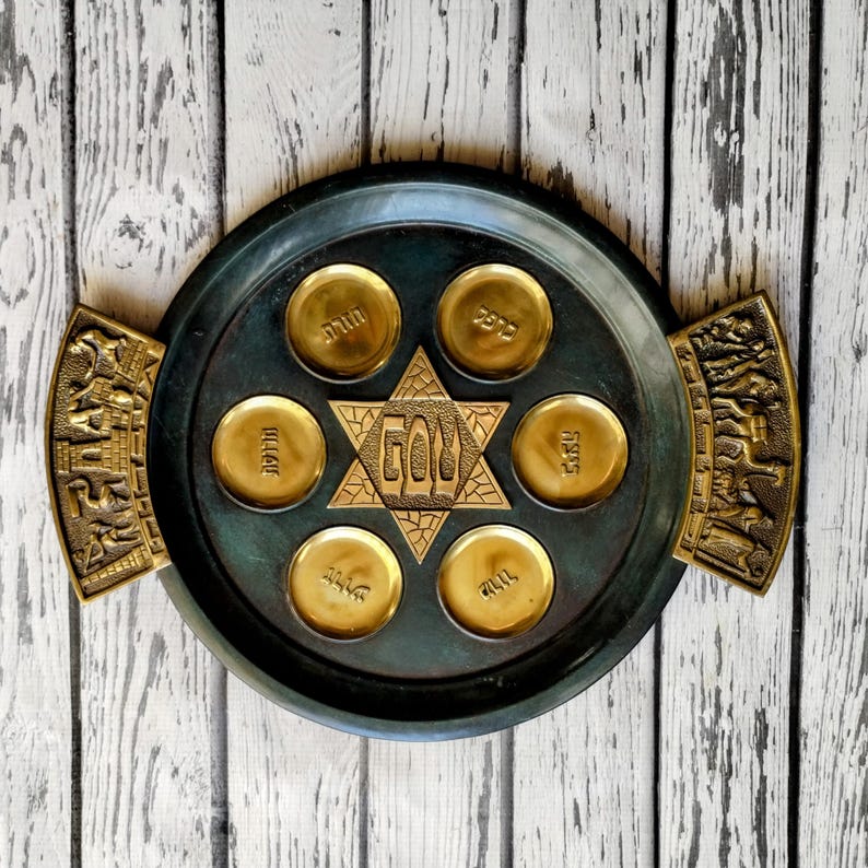 Vintage Brass Passover Seder Tray Plate Hebrew Plate Jewish Holiday ...