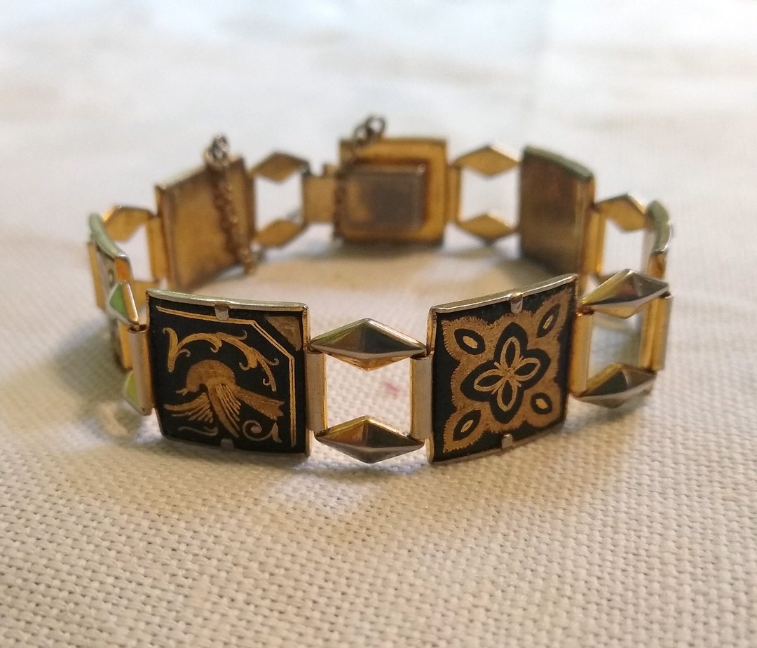 Vintage Damasquinado Bracelet - Wide Damascene Bracelet - Square ...
