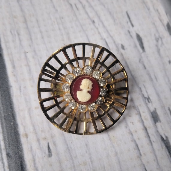 Vintage Signed Coro Cameo Pin Cameo With Rhinestones and - Etsy