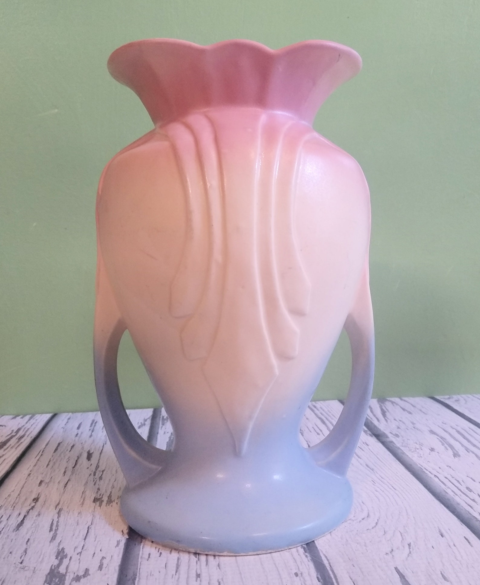 Hull Pottery - Mardi Gras Vase - 9" Pink White Blue Vase - Ohio Art ...