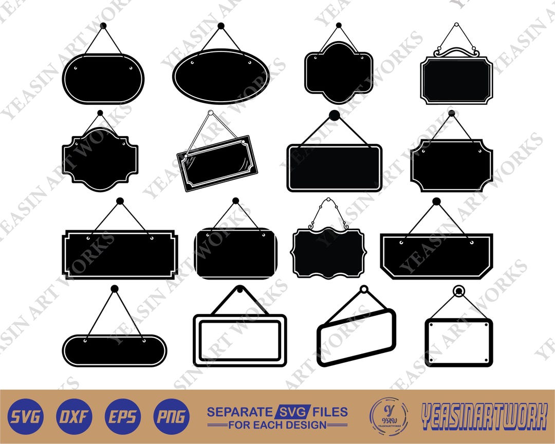 Hanging Sign SVG Bundle | Blank Sign Board PNG | Vintage Label Frame ...