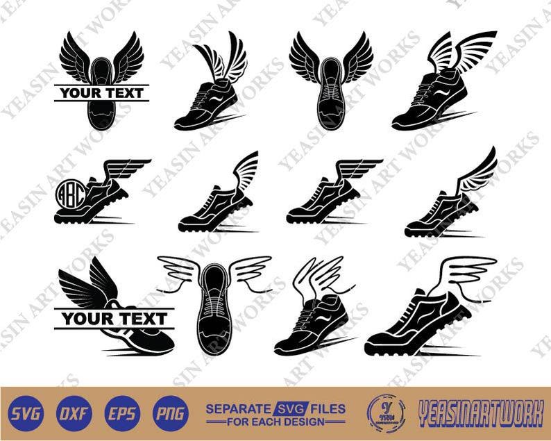 Winged Foot Running Shoe SVG Bundle: Track & Field Clipart - Etsy