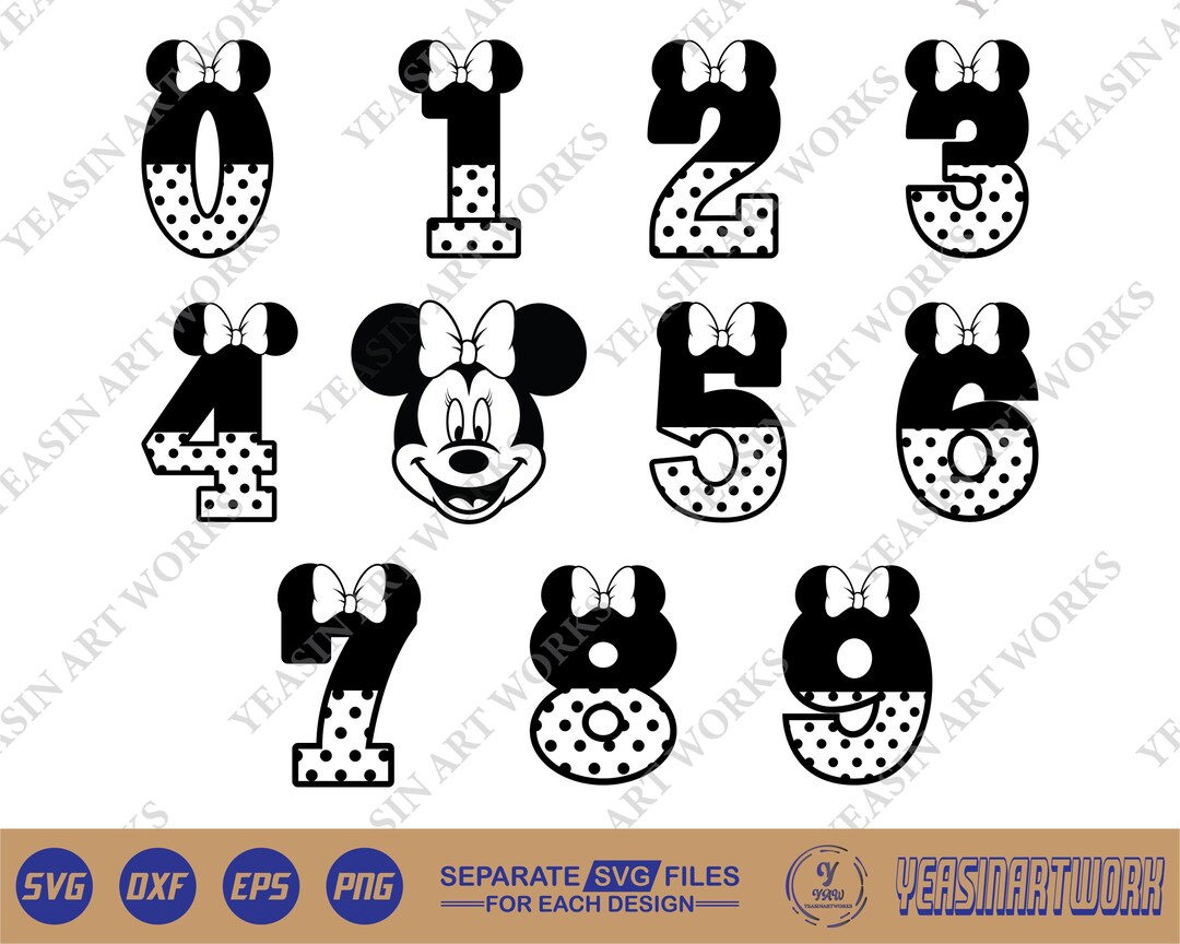 Minnie Mouse Numbers Clipart SVG, Minnie Mouse Numbers Vector ...
