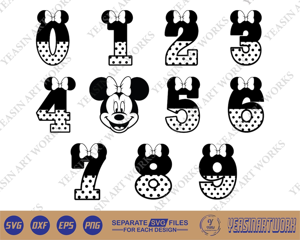 Minnie Mouse Numbers Clipart SVG, Minnie Mouse Numbers Vector ...