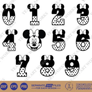Minnie Mouse Numbers Clipart, SVG Vector, Cuttable Design (digital ...